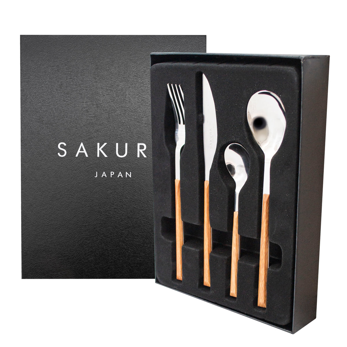 Sakura Japan | Set Cubiertos Sakura Wood Acero Inoxidable 24 Piezas