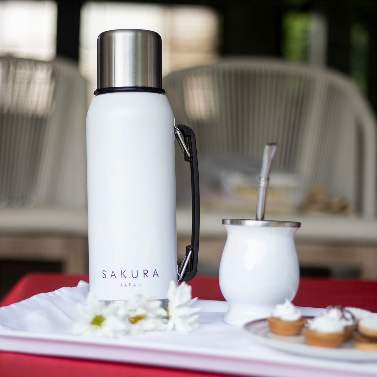 Sakura Japan | Termo Sakura Clásico 1L De Acero Inoxidable Blanco